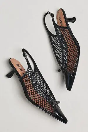 BIBI LOU Mesh Slingback Kitten Heels - Black