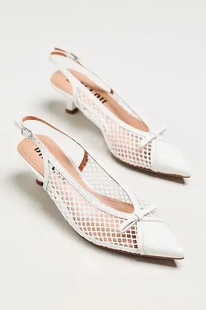BIBI LOU Mesh Slingback Kitten Heels - White