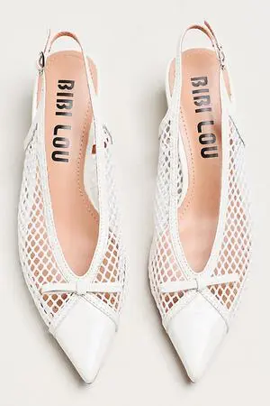 BIBI LOU Mesh Slingback Kitten Heels - White