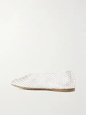 Bottega Veneta Metallic Intrecciato Leather Ballet Flats - Silver