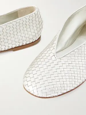 Bottega Veneta Metallic Intrecciato Leather Ballet Flats - Silver