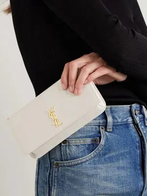 Saint Laurent Cassandre Strap Leather Phone Case - Neutrals