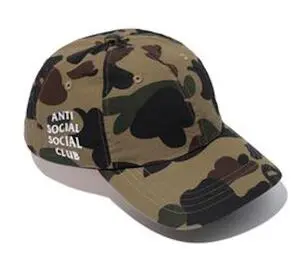 A BATHING APE X Anti Social Club 1st Camo Strapback Hat - Green Camo