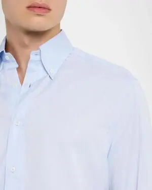 Brunello Cucinelli Apos;s Twill Classic Fit Button-down Shirt - Ltblue