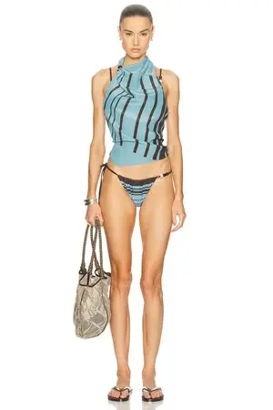 Sir The Label Rioja Halter Scarf Top In Blue - Pacha Mineral Stripe