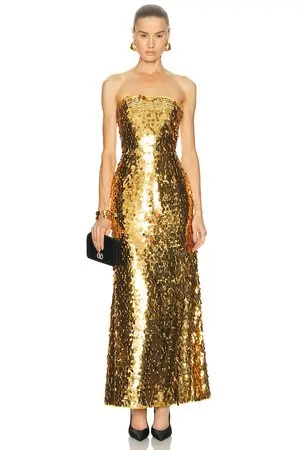 Simonmiller Sequin Sculpty High-Collar Maxi Dress - Star Gold | Editorialist
