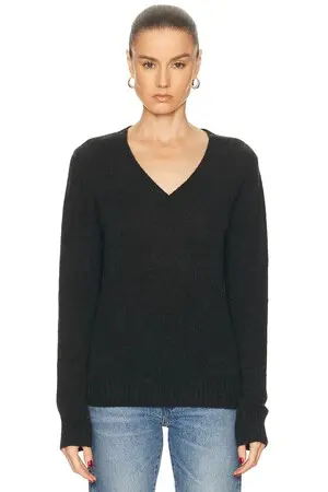 Enza Costa Cashmere V-neck Sweater - Charcoal