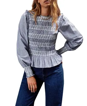 RO&ZO Stripe Shirred Blouse Top
