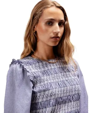 RO&ZO Stripe Shirred Blouse Top
