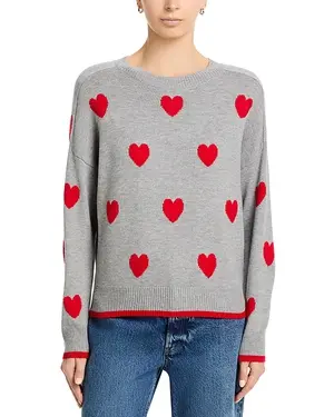 SIX FIFTY Valentina Heart Print Sweater - Heather Grey/red