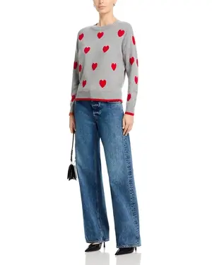 SIX FIFTY Valentina Heart Print Sweater - Heather Grey/red