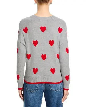 SIX FIFTY Valentina Heart Print Sweater - Heather Grey/red