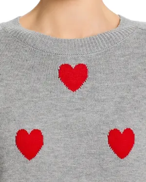 SIX FIFTY Valentina Heart Print Sweater - Heather Grey/red
