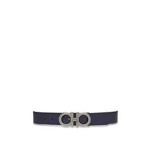 FERRAGAMO Reversible Grained Leather Belt - Midnight