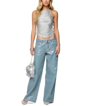 EDIKTED Kalana Crisscross Backless Fringed Top