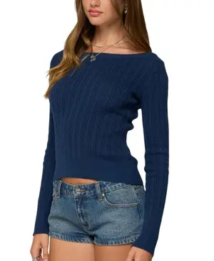EDIKTED Larah Boat Neck Cable Knit Sweater