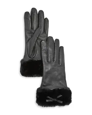 Aqua Leather Gloves With Faux Fur Cuff - Black