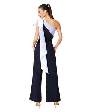 Coast Bow One Shoulder Wide Leg Jumpsuit - Navy
