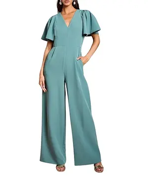 Coast Flutter Sleeve Plunge Jumpsuit - Sage