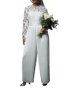 Coast Lisa Lace Top Wide Leg Jumpsuit - Oyster