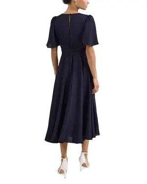 PHASE EIGHT Textured Faux Wrap Midi Dress - Navy