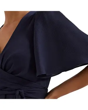 PHASE EIGHT Textured Faux Wrap Midi Dress - Navy