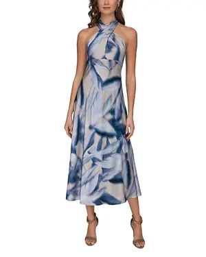 Donna Karan New York Crossover Neck Midi Dress