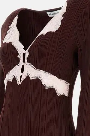 SELF-PORTRAIT Lace Knit Top - Rosso