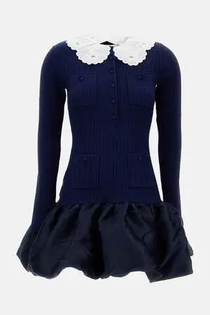 SELF-PORTRAIT Mini Knit And Taffeta Dress - Blu