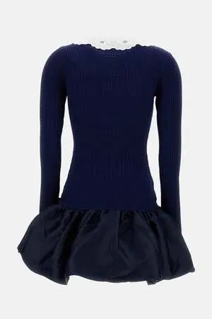 SELF-PORTRAIT Mini Knit And Taffeta Dress - Blu