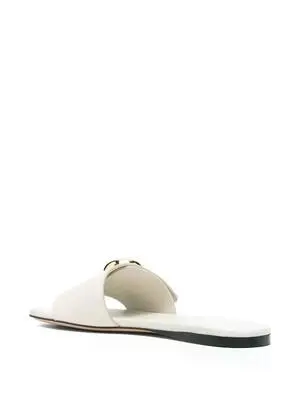 Loewe Leather Circular-embellishment Sandals - Neutrals