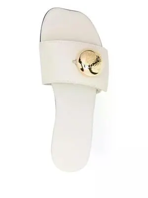 Loewe Leather Circular-embellishment Sandals - Neutrals