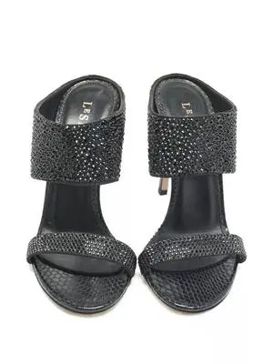 LE SILLA Snakeskin-embossed Crystal Sandals
