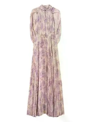 TWINSET Pleated Floral-print Maxi Dress With Cape Sleeves - Neutrals