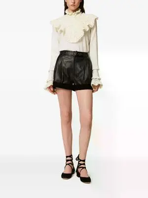 TWINSET Pleated Leather Shorts