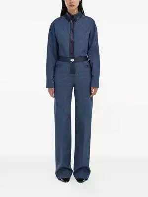 FERRAGAMO Indigo Denim Shirt With Nappa Leather Trims