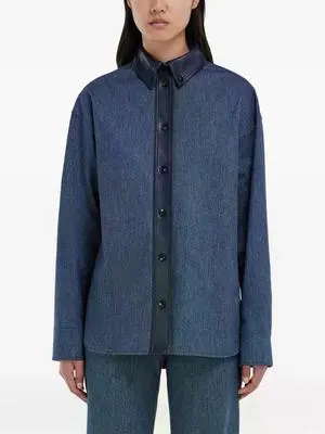 FERRAGAMO Indigo Denim Shirt With Nappa Leather Trims