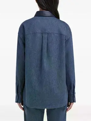 FERRAGAMO Indigo Denim Shirt With Nappa Leather Trims
