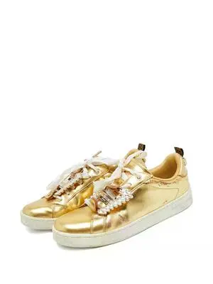 Roberto Cavalli Crystal-embellished Leather Sneakers