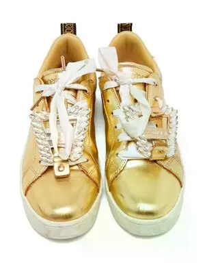 Roberto Cavalli Crystal-embellished Leather Sneakers
