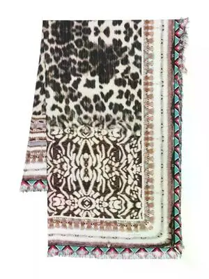 PIERRE-LOUIS MASCIA Printed Frayed-hem Scarf - Neutrals
