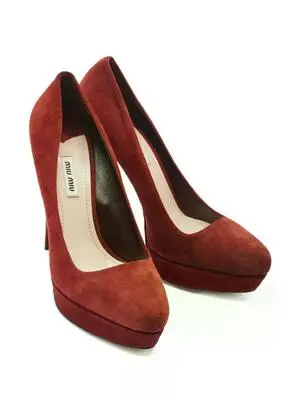 Miu Miu Suede Platform Pumps - Red