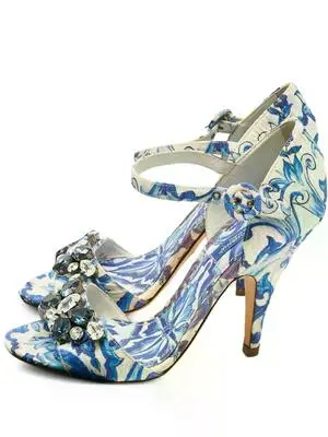 Dolce & Gabbana Brocade Crystal Sandals - White