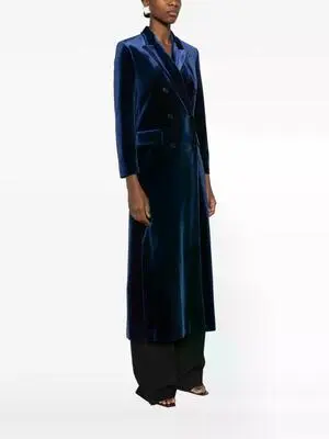 BLANCA VITA Double-breasted Velvet-effect Coat - Blue