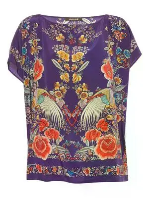 Roberto Cavalli Floral-print Silk Top - Purple