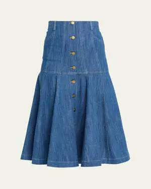 Akris Paneled Denim Midi Skirt