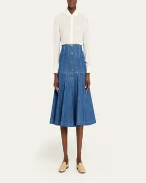 Akris Paneled Denim Midi Skirt