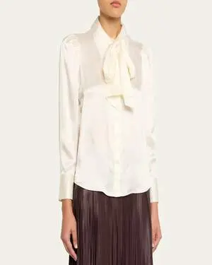 L'Agence Tie-neck Silk Blouse - Ivory
