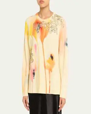 JASON WU Watercolor Floral Lace Applique Wool Sweater