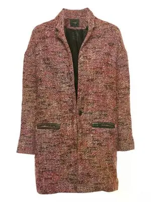 Maje Tweed Coat With Leather Trim